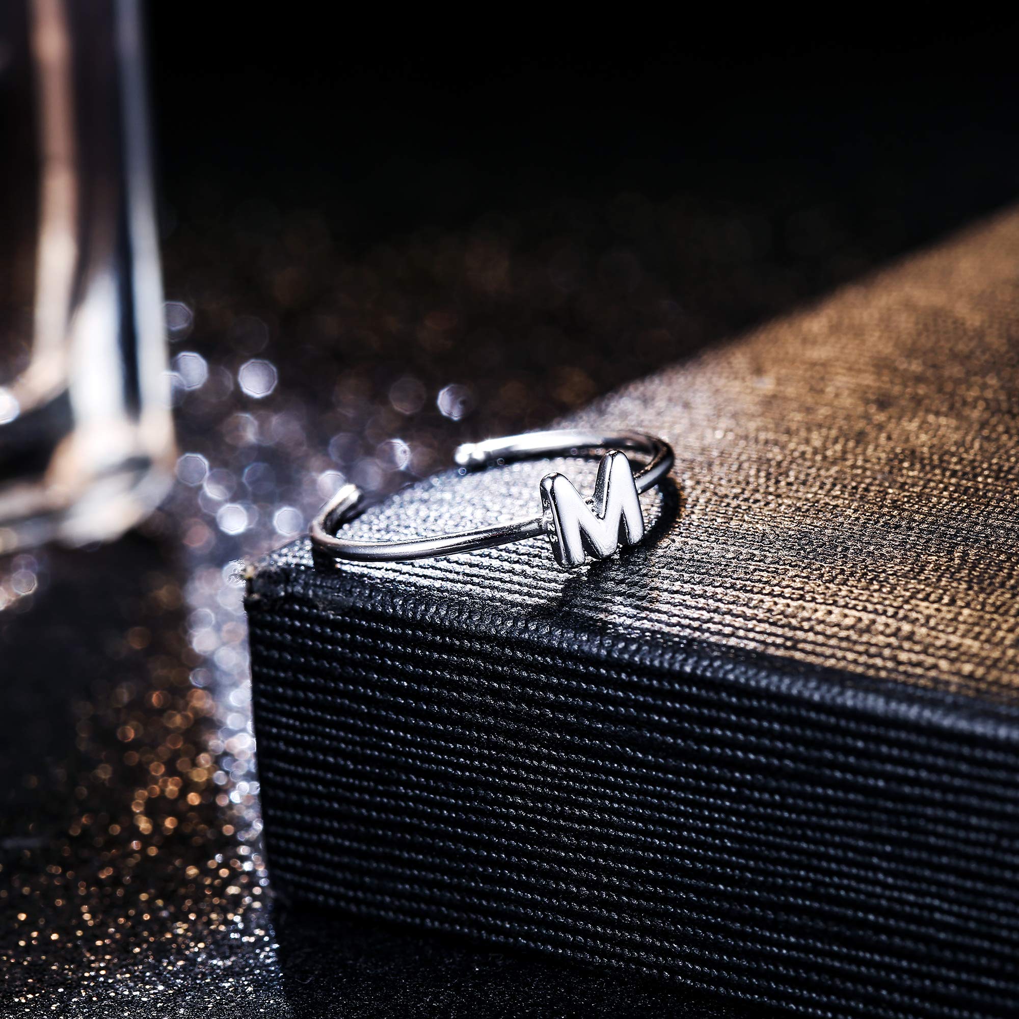 MILACOLATO Sterling Silver Initial Ring for Women Minimalist Letter Ring Charm Stackable Band Adjustable Knuckle Rings
