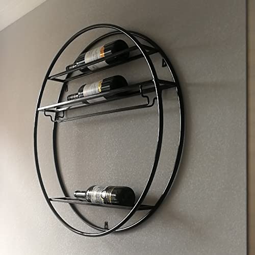 Wall-Mounted Wine Rack Round Wine Bottle Holder , with Hanging Goblet Glass Stemware Racks , Black Metal Iron Storage Shelf , Organizer Shelves for Bar Kitchen (Size : 85x10x85cm)