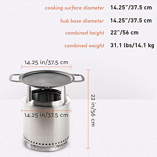 Solo Stove Ranger Cast Iron Griddle Cooking Bundle, incl. Stainless Steel Fire Pit + Stand, Cast Iron Griddle & Stainless Steel Hub for 6.5β Elevation, Height: 22 in, Diameter: 14.25 in, 31.1 lbs