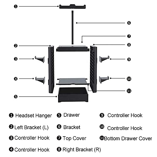 NiSotieb Multifunctional 10 Games Disk Storage Rack for PS5 Controller/Headset Stand Holder for PS4/Xbox Series X/Switch/PS5 Game Accessories Organizer