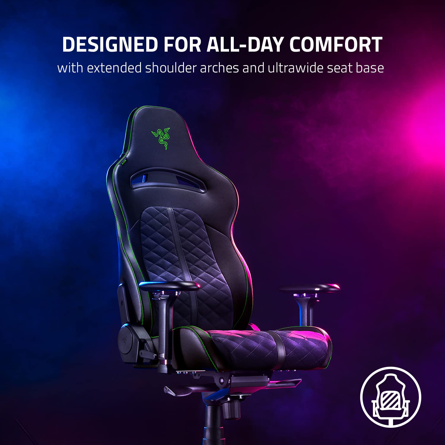 Razer Enki PC Gaming Chair, Standard, Black/Green & Razer Head Cushion, Black