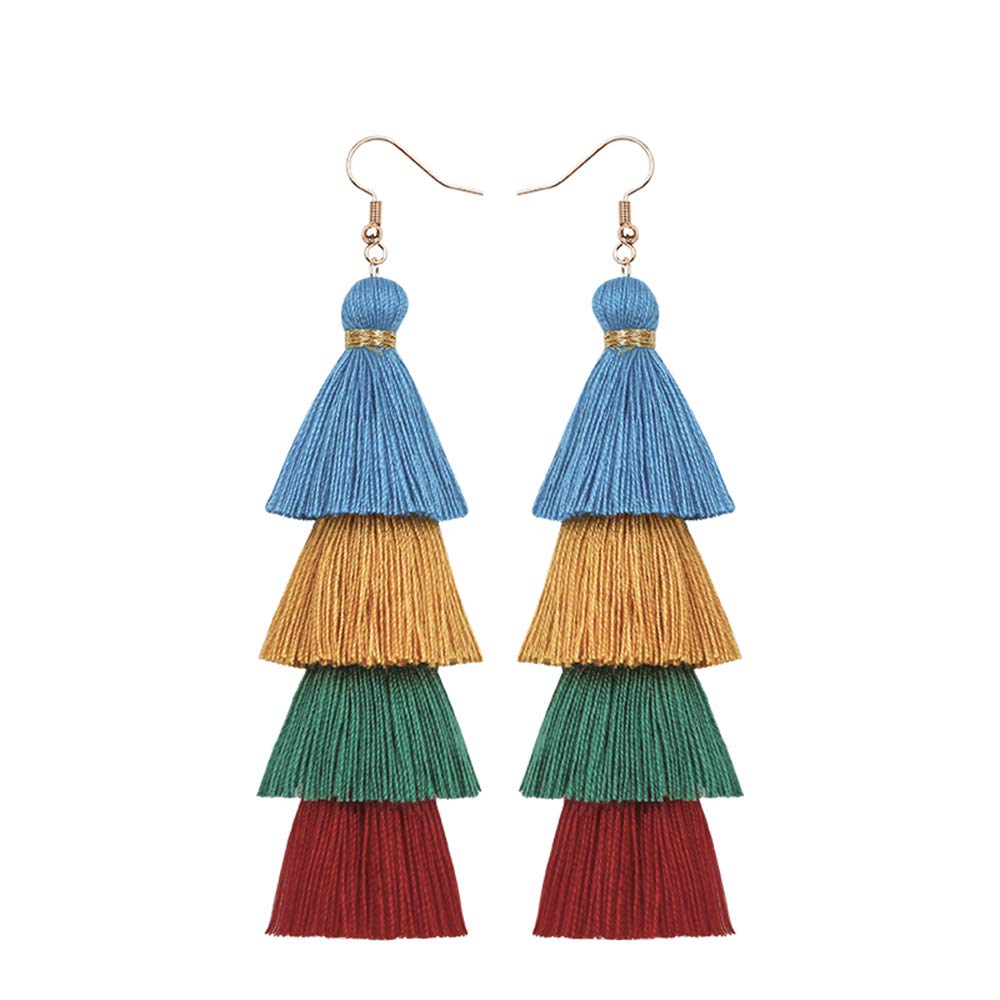 Milakoo 9 Pairs Colorful Tassel Earrings Long Layered Dangle Earrings Bohemian Drop Earrings