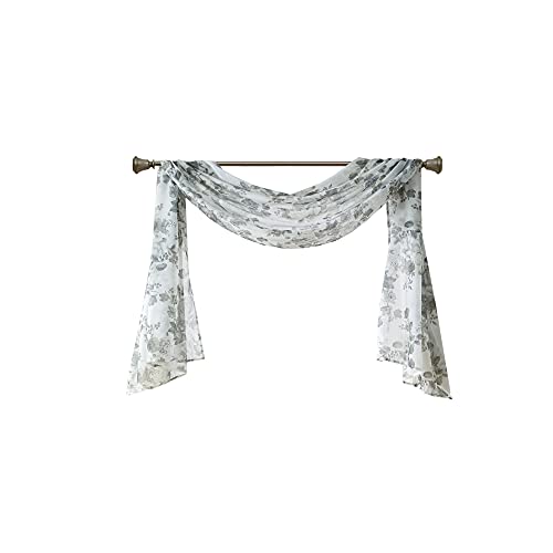 Madison Park Simone Floral Design Sheer Window Curtain Voile Privacy Drape for Bedroom, Livingroom, 42" x 216", Scarf, White