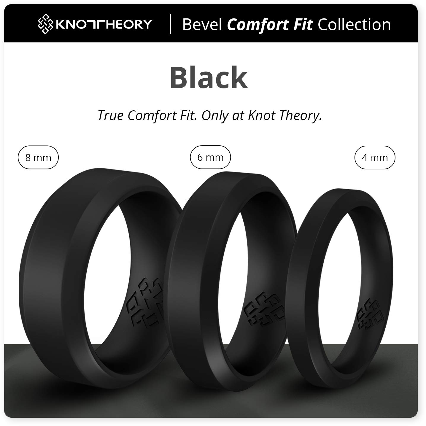 Knot Theory Black Silicone Ring for Men - Breathable Bevel Comfort Fit 8mm Wedding Band Size 13