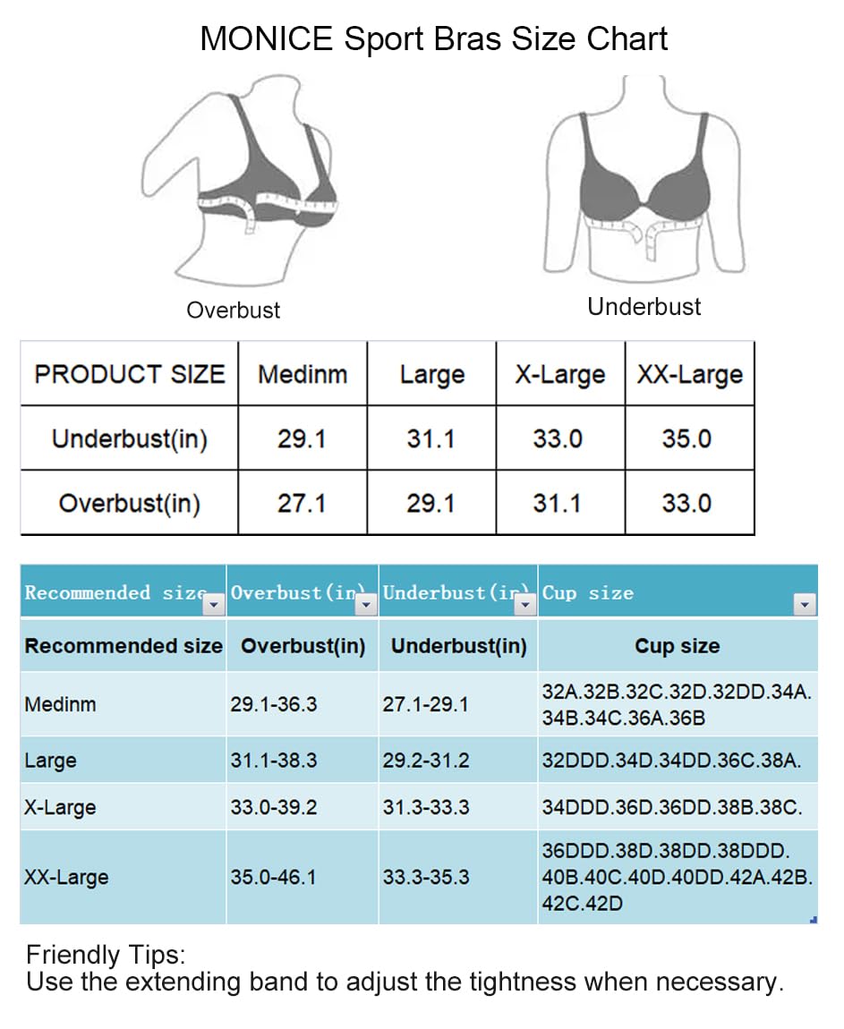 MONICE High Impact Sports Bras for Women Plus Size Adjustable Black Running Gym Yoga Bra