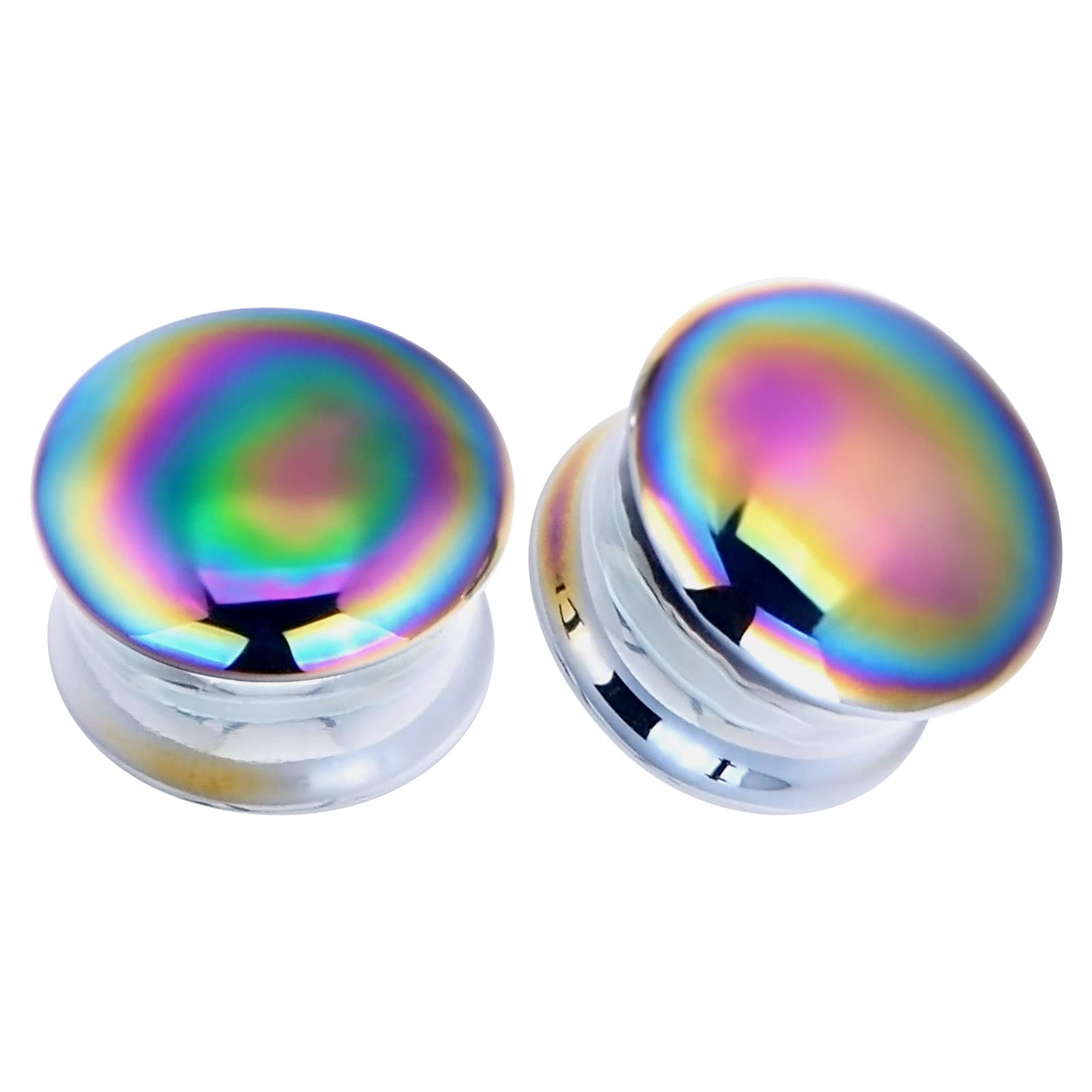 Qmcandy Glass Rainbow Ear Gauges Saddle Double Flare Plugs Tunnels Piercing 0g