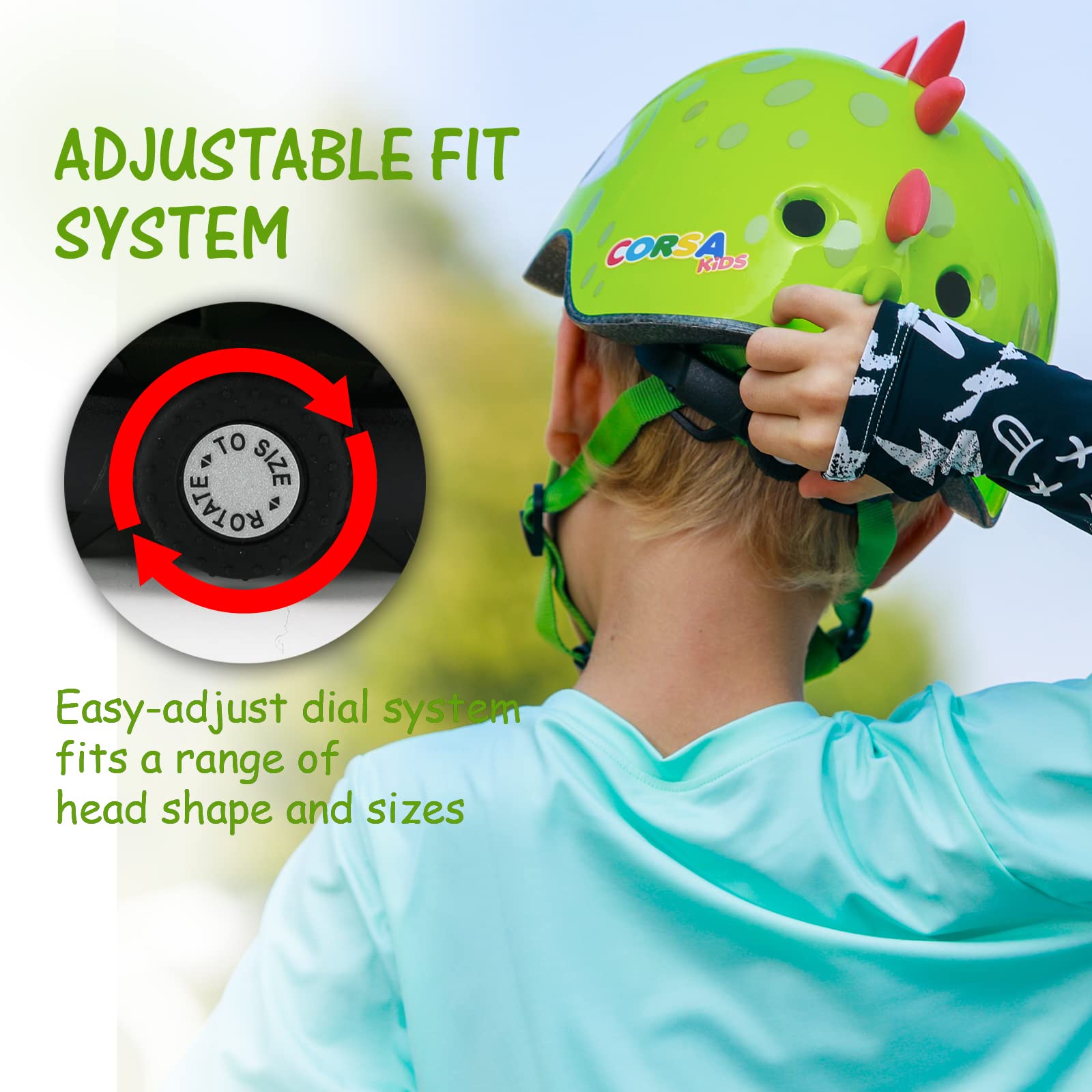 Kids Toddler Bike Helmet, Adjustable and Multi-Sport for Child Boys and Girls, 2 Sizes (Dinosaur, Small)