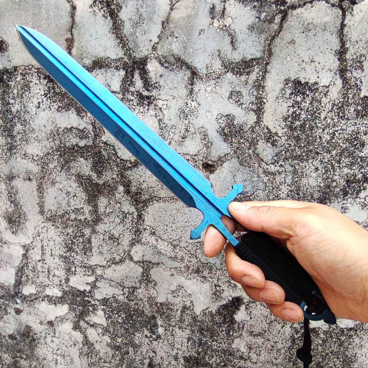 Outdoor Survival Utility Fixed Blade Knife, Full Tang, Blue Titaniums w/Sheath