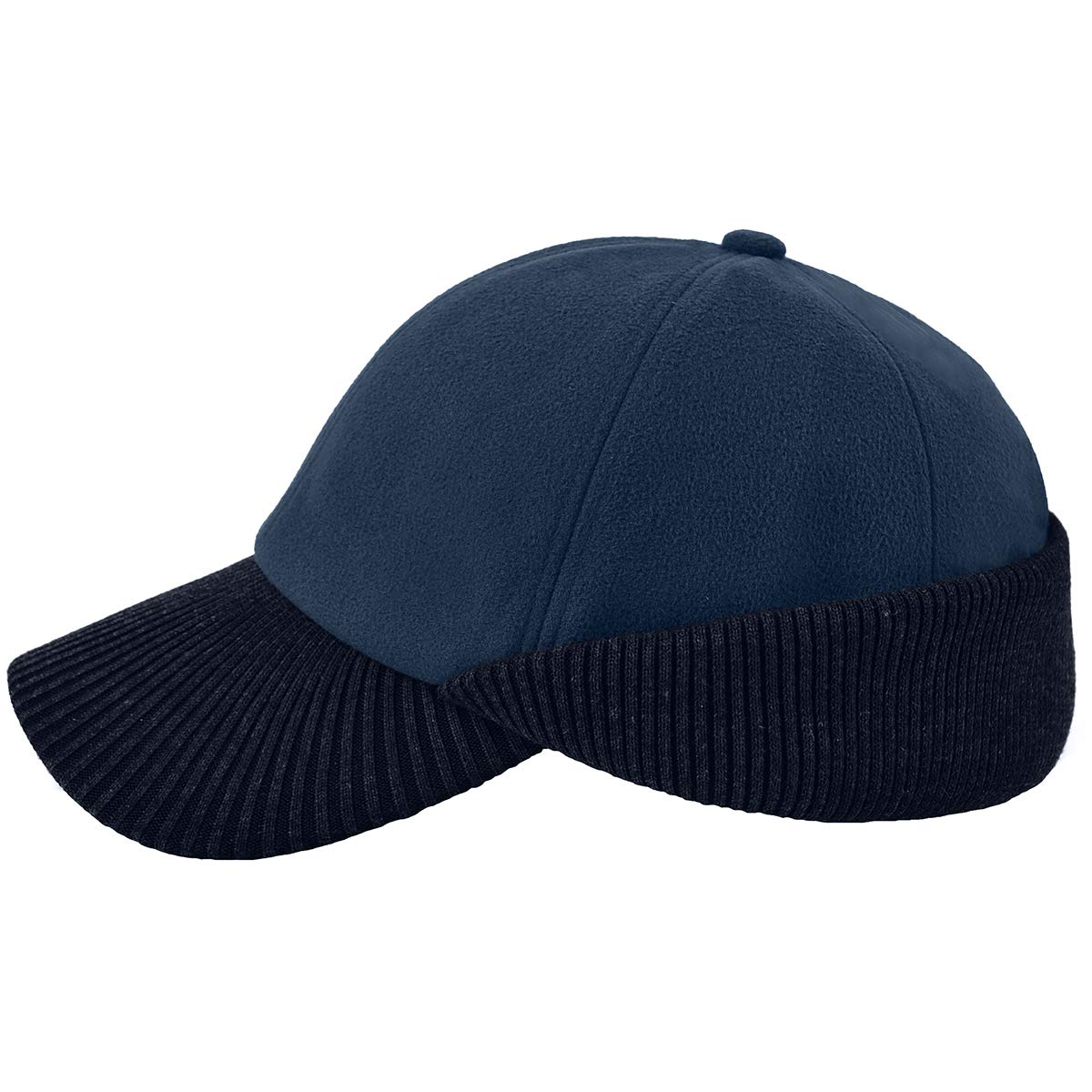 LCZTN Wool Winter Baseball Cap with Warmer Earflap for Men & Women Outdoor Ski Visor Beanie Hat (Navy Blue)