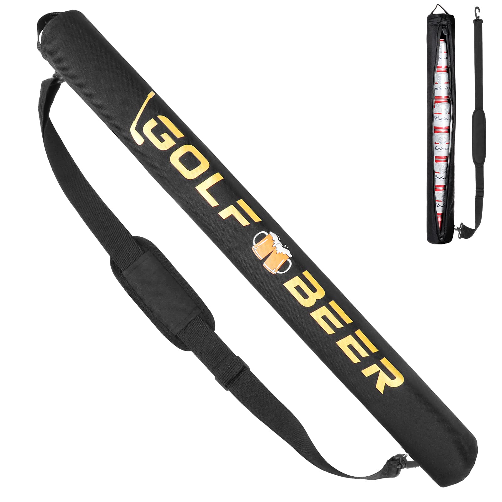Outfun Beer Sleeve, 7-Can Insulated Golf Bag Cooler with Detachable Shoulder Strap, Cooler Sleeve Keeps Canned Beverages Cold on Golf Courses, Fits in Most Golf Bags Styles & Types