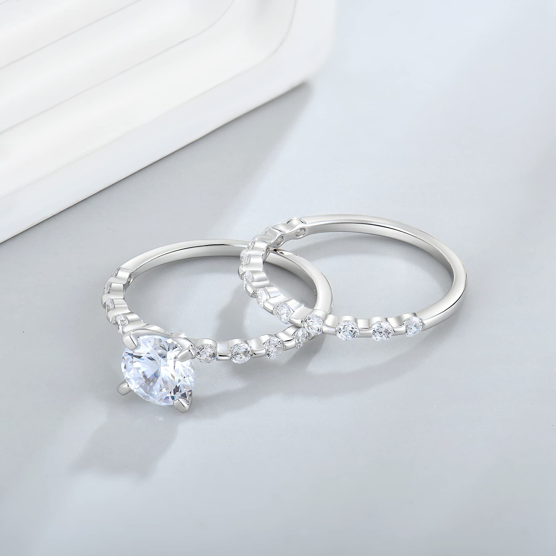 Romieka Rings Bridal Sets Wedding Rings 925 Sterling Silver with 14K White Gold Plated Cubic Zirconia Engagement Ring, Size10