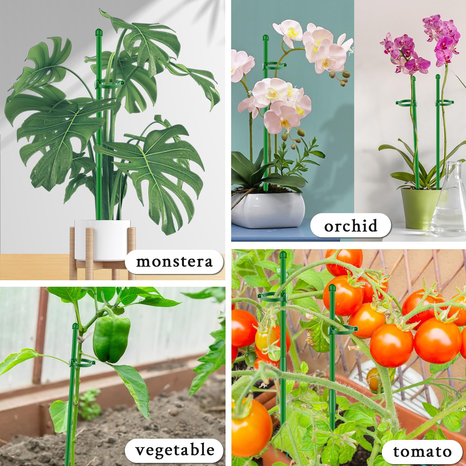Plant Stakes 17inch &11inch,SupKing Adjustable Length Plant Support Stake 16Pcs Orchid Stick with Clips for Indoor Outdoor,Garden Pole for Potted Tomato Rose Amaryllis Vegetables Comes with 20 Ties