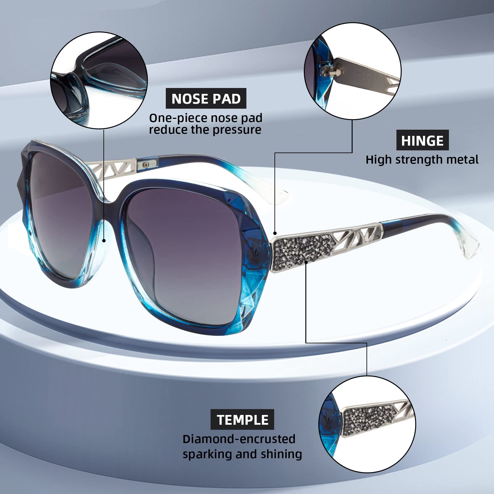 OCERAVE Oversized Polarized Square Sunglasses for Women Men Fashion Sparkling Frame Shades HJ025