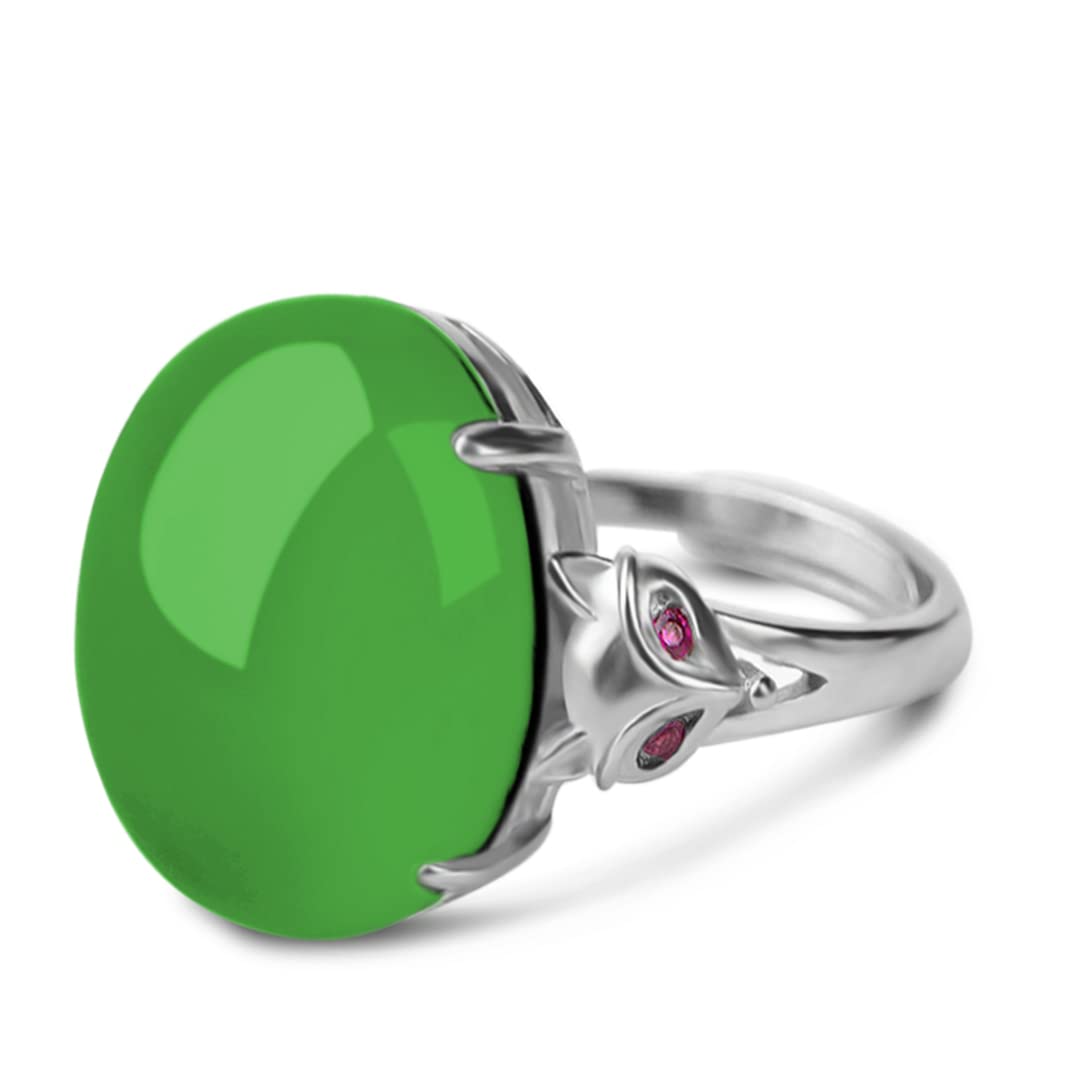 MYLYAHY S925 Sterling Silver Natural Solid Onyx Stone Ring for Women,Cubic Zirconia Eyes Fox/Flower Engraved Agate Stone Rings for Women,Adjustable Handmade Women Turkish Ring Jewelry (Fox_B)