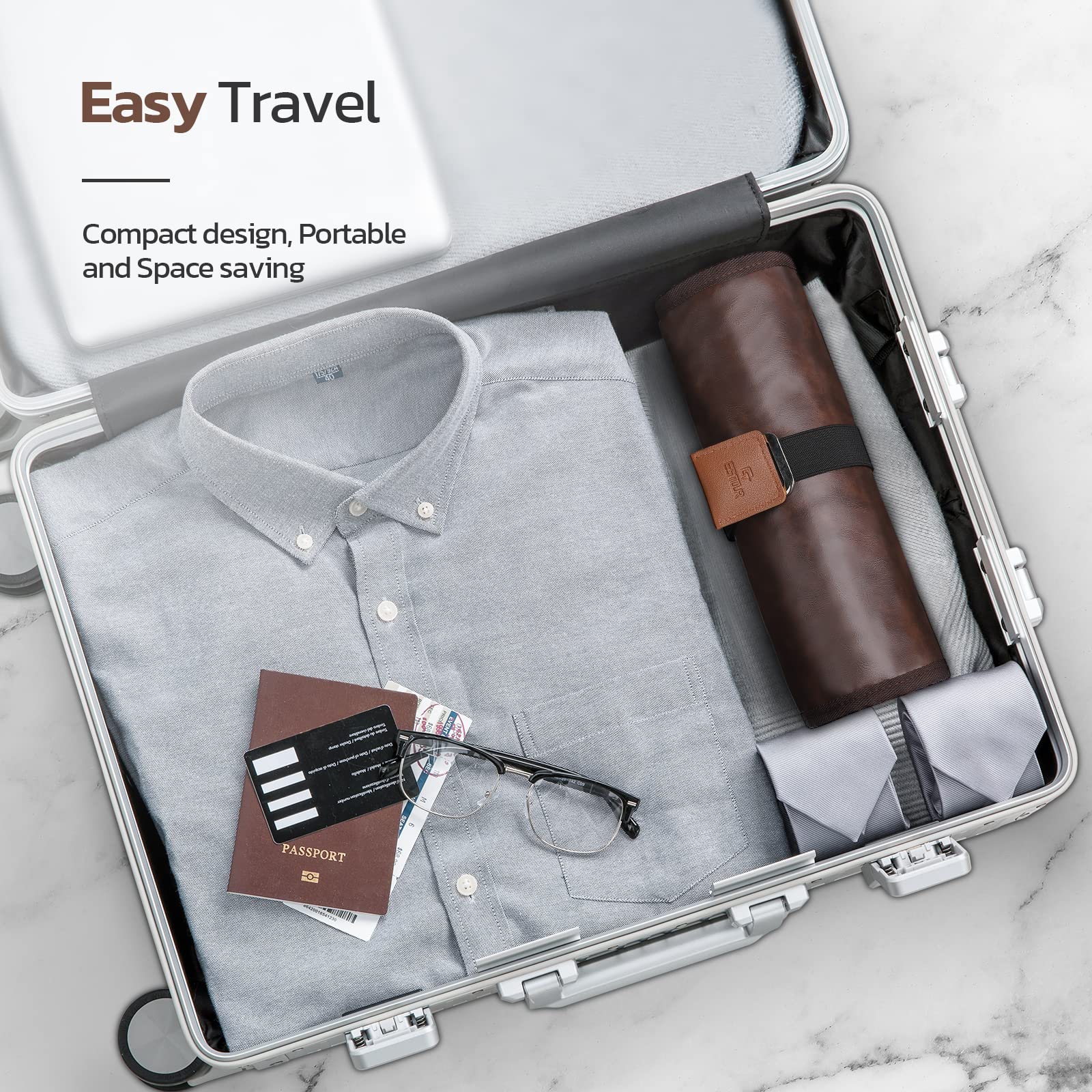 Toiletry Bag for Men, Travel Essentials Travel Toiletry Bag, Water-Resistant Compact Bathroom Roll Organizer for Hygiene, Shaving kit, Valentines Day Gifts for Him(1.Chic Brown(PU Leather))