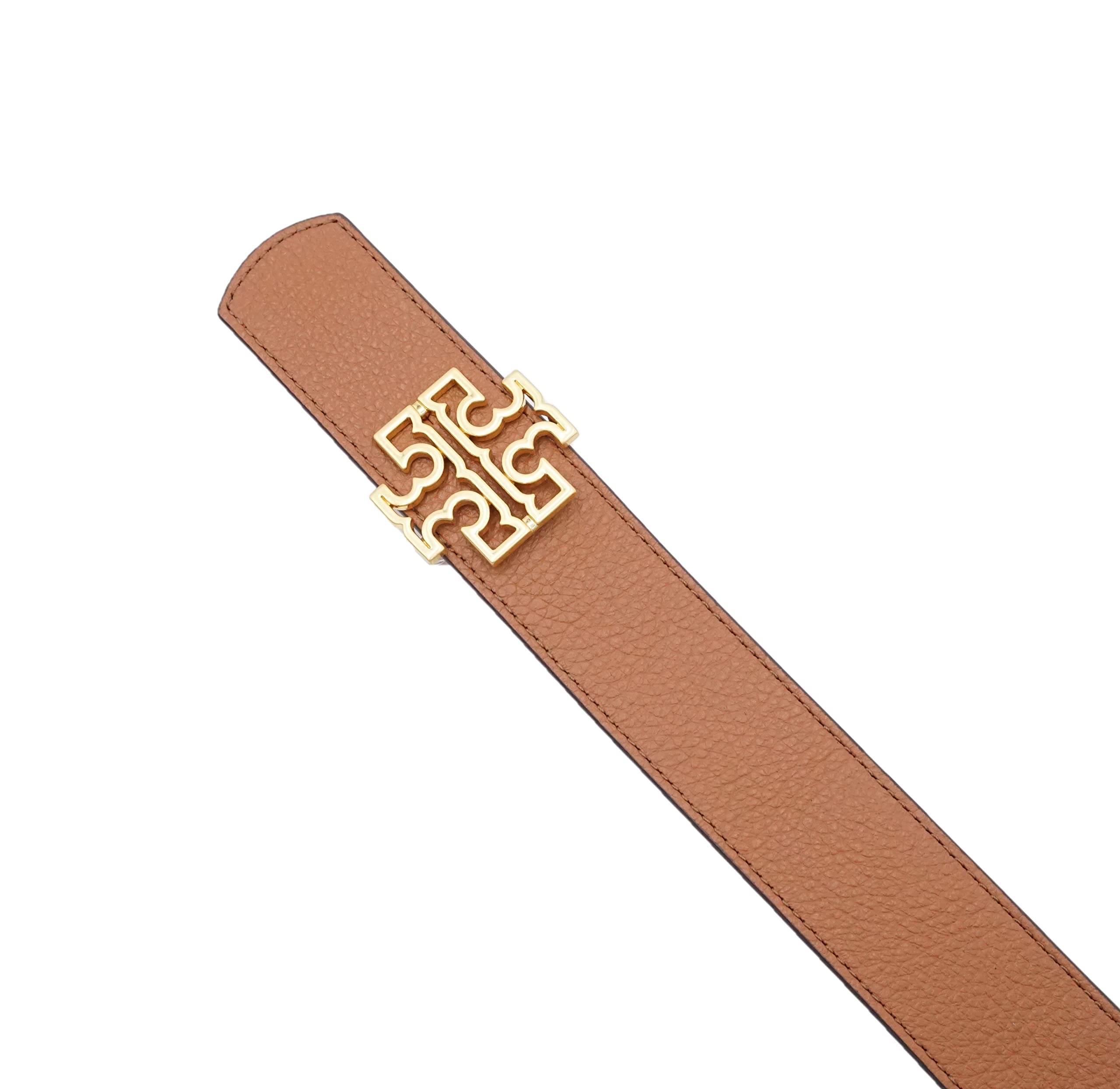 Tory Burch 141742 Britten Logo Classic Tan/Poppy Red With Gold Hardware Reversible 1.5 Inch Width Women's Belt (Large)
