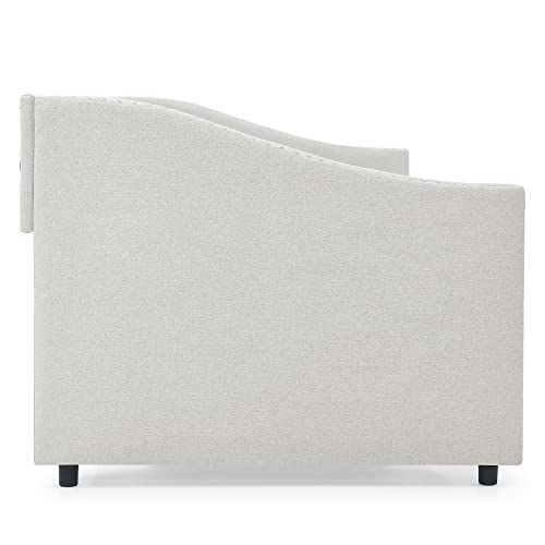 YUNLife Full Size Upholstered Daybed with Two Storage Drawers,Full Polyester Sofa Bed Storage Daybed Frame with Button on Back and Copper Nail on Waved Shape Arms for Bedroom Guest Room