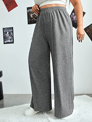 OYOANGLE Women's Plus Size High Elastic Waist Wide Leg Pants Casual Loose Yoga Pants Grey 3XL