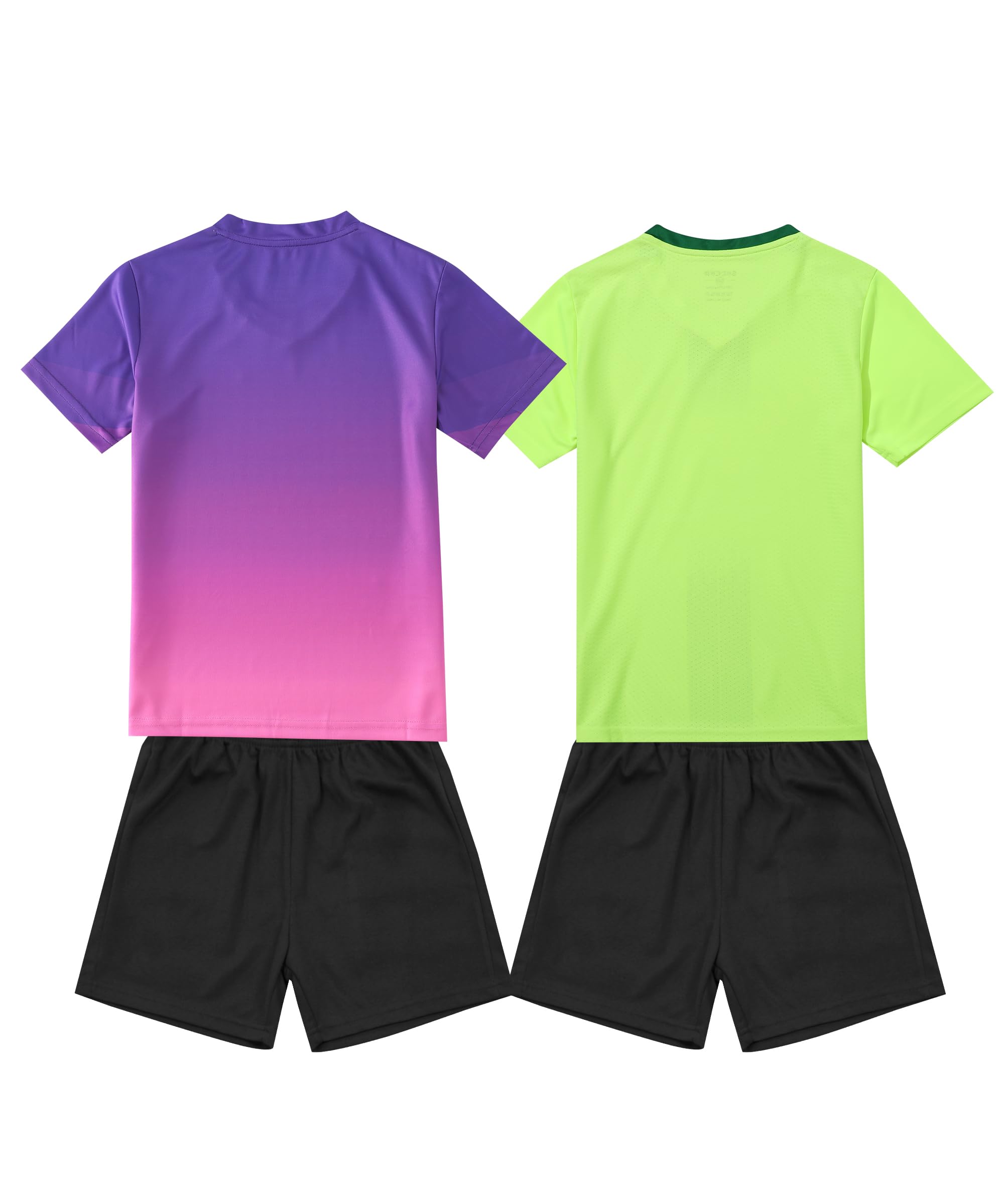 LUCKYLUAN Boy's 2-Pack Soccer Jersey and Short Sets Quick Dry Sports Team Training Uniform Knit 9-10 Years Purple Green