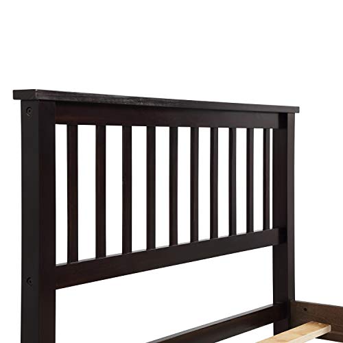 yoptote Wood, Twin Size Beds Frame with Headboard and Footboard Platform, Espresso