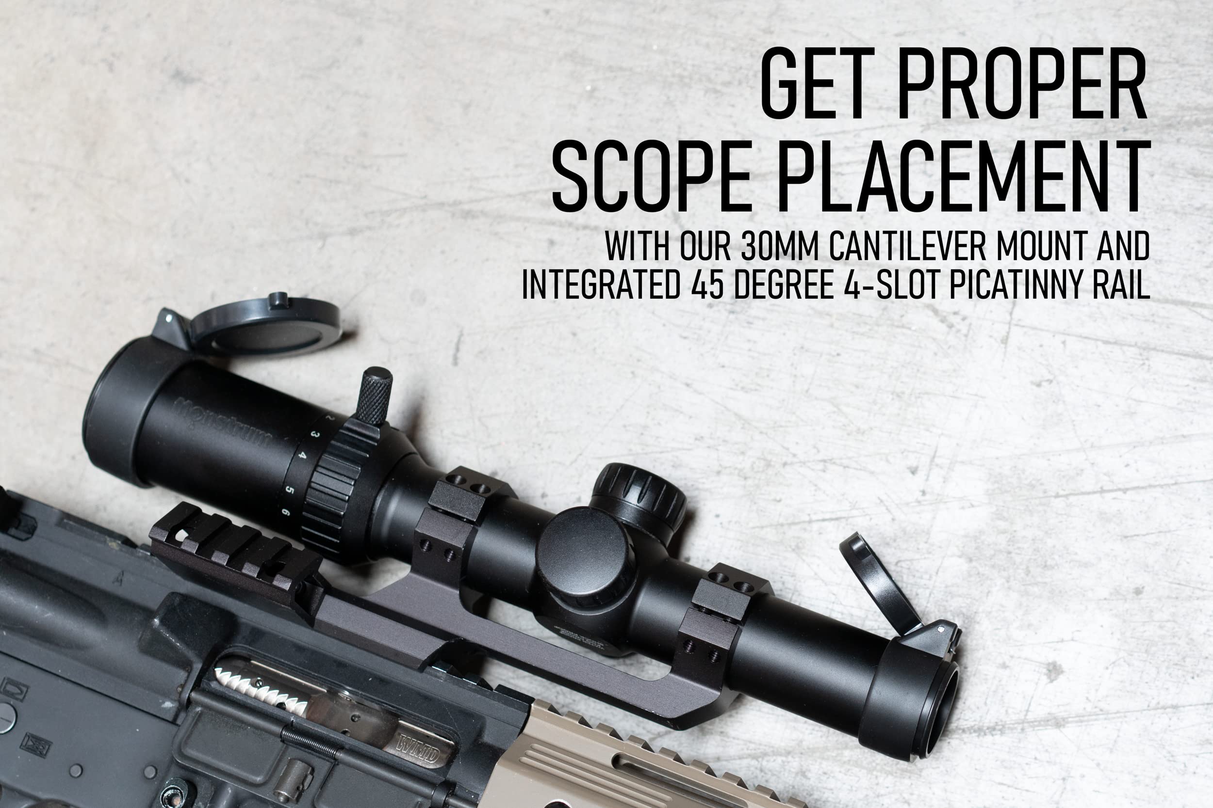 Monstrum Alpha Series 1-4x24 FFP Rifle Scope | Monstrum Scope Mount with 45 Degree Offset Picatinny Rail Mount | Bundle