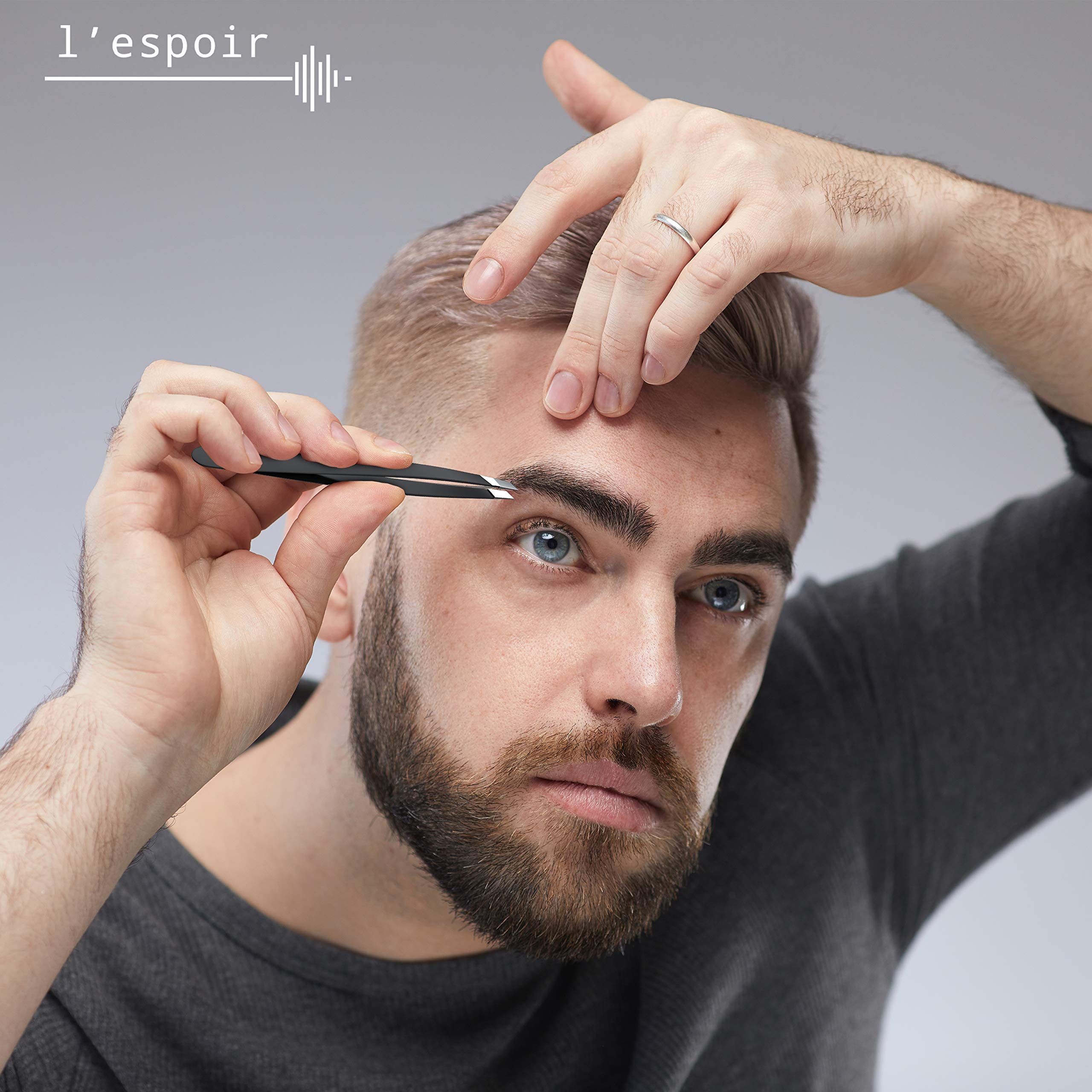 L’espoir High Precision Slant Tweezers with Perfect Alignment Rust Free Stainless Steel Eyebrow Tweezers for Women and Men (Black & Blue)