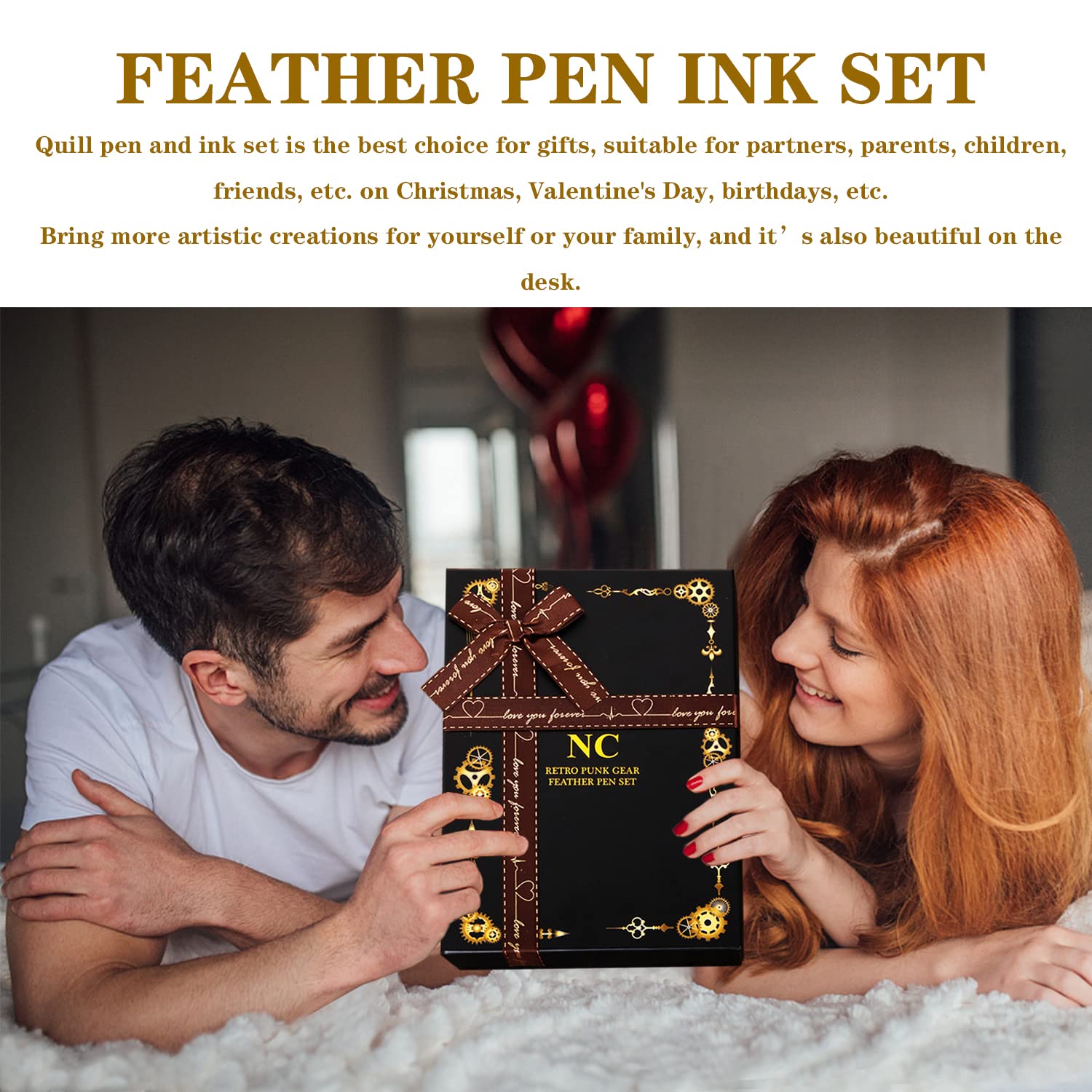 NC Quill Pen and Ink Set, Feather Pen Ink Set, Wax Seal Stamp Set, Feather Calligraphy Pen Set, Valentine’s Day Gift for Writing Lovers Birthday Gift, Holiday Ideal Gift (Green)