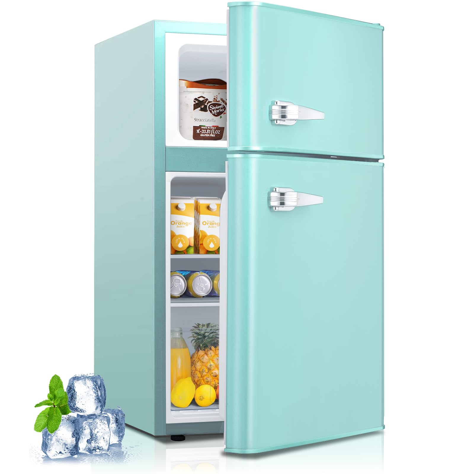Kismile 3.2 Cu.Ft Mini Fridge with Freezer,Freestanding Compact Refrigerator with Freezer,Adjustable Temperature,2 Door Mini Fridge for Home,Office,Dorm or RV, Apartment-Food Storage or Drink Beer