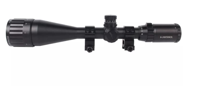 MYMY Premium Quality, 6 24x50mm AOL Scope W Front AO Adjustment. Red/Green mil dot Reticle with Black
