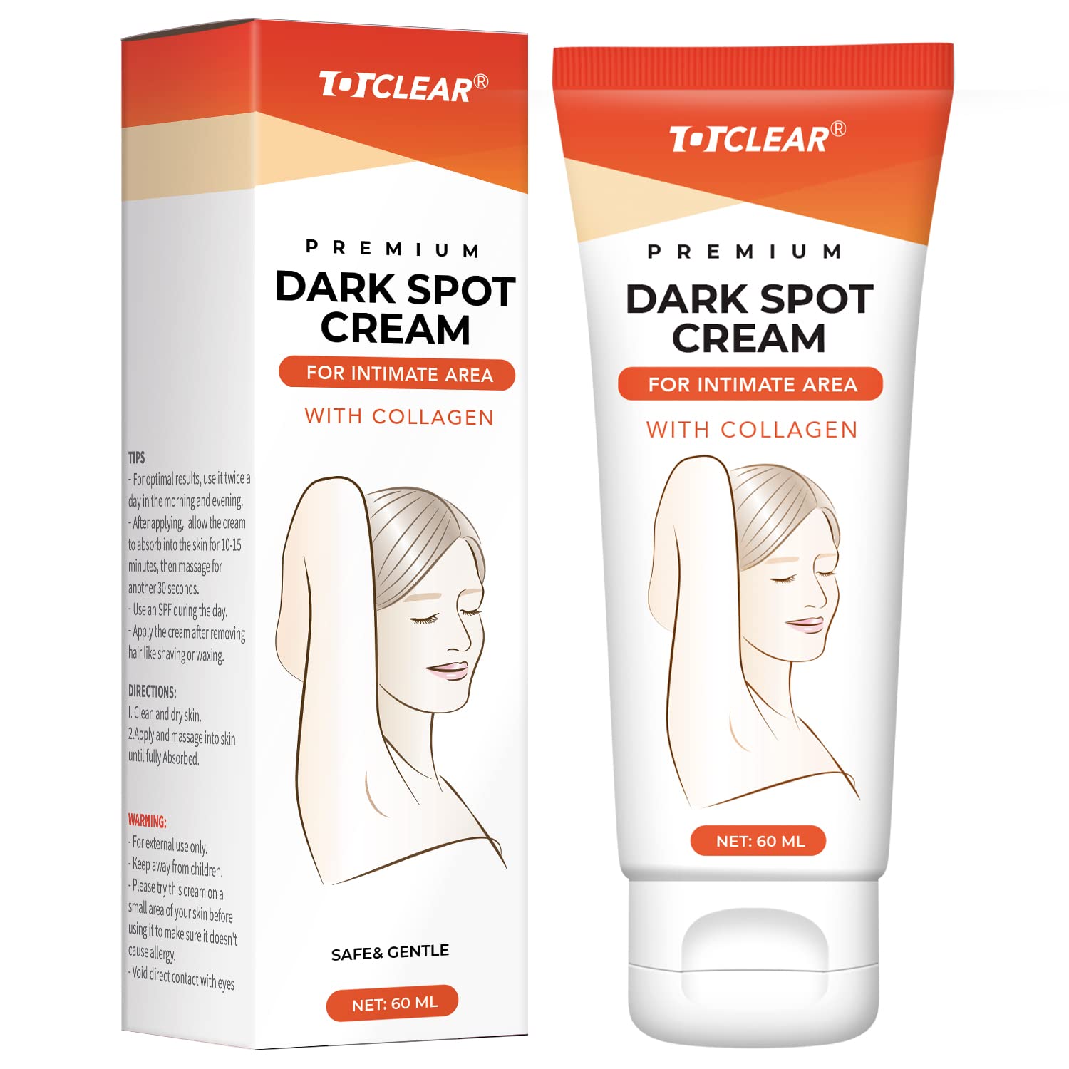 TOTCLEAR Dark Spot Remover for Face, Underarm Cream, Armpit, Neck, Back, Legs, Elbows, Private Areas, Quality Plant-Based Ingredients,Intimate Areas,60ML