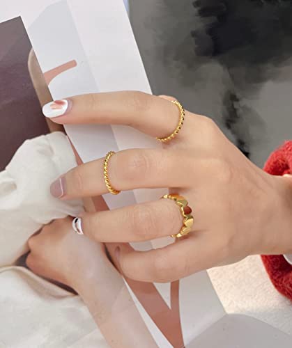 MYNENEY 2mm Stainless Steel Knuckle Rope Beaded Style Classical Simple Plain Stackable Wedding Band Ring (3pcs-Gold, 10)