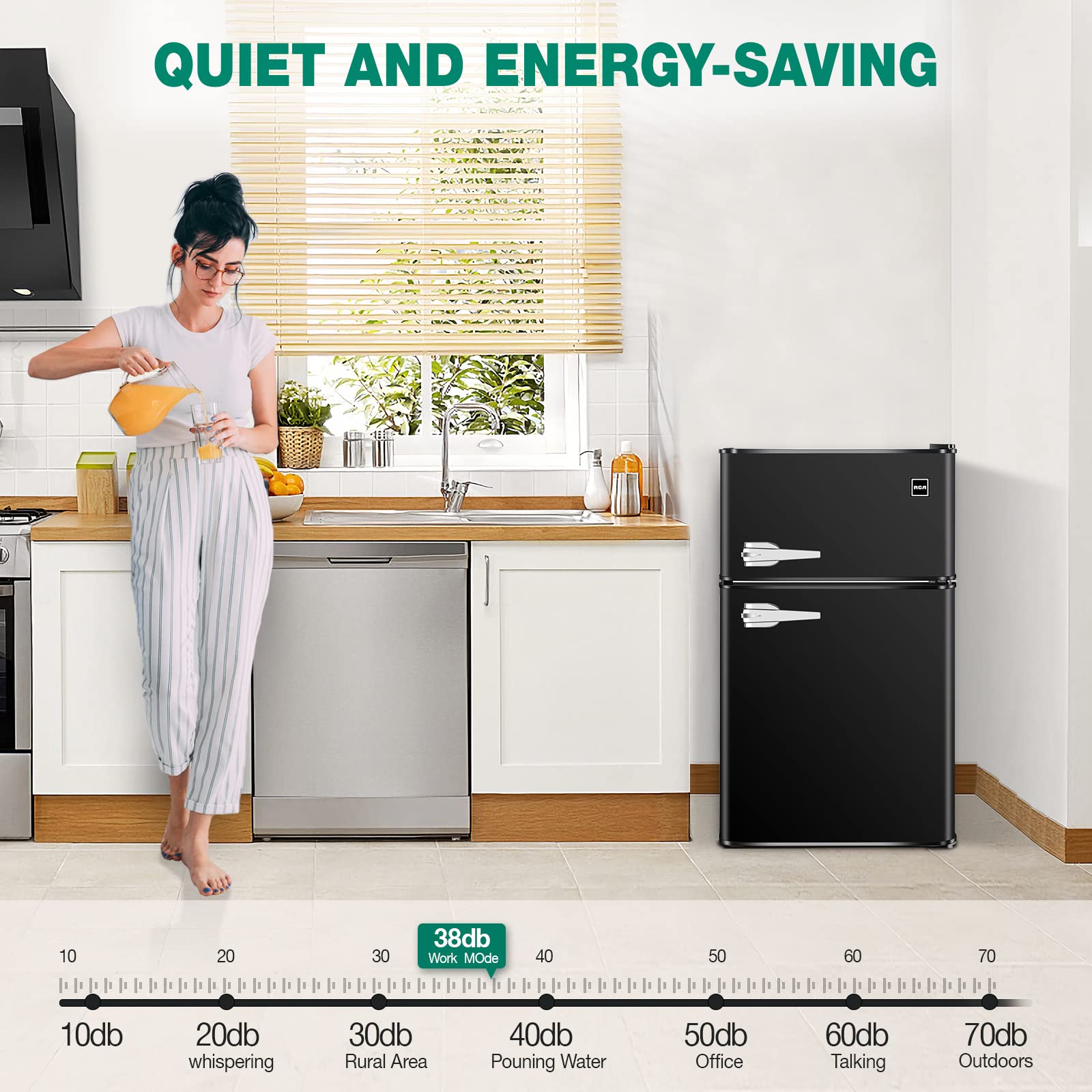 Kndko Compact Refrigerator 3.2 CU.FT. Fridge with Freezer - Dual Door Fridge - Adjustable Temperature, Energy Saving - Retro Refrigerator (Black)