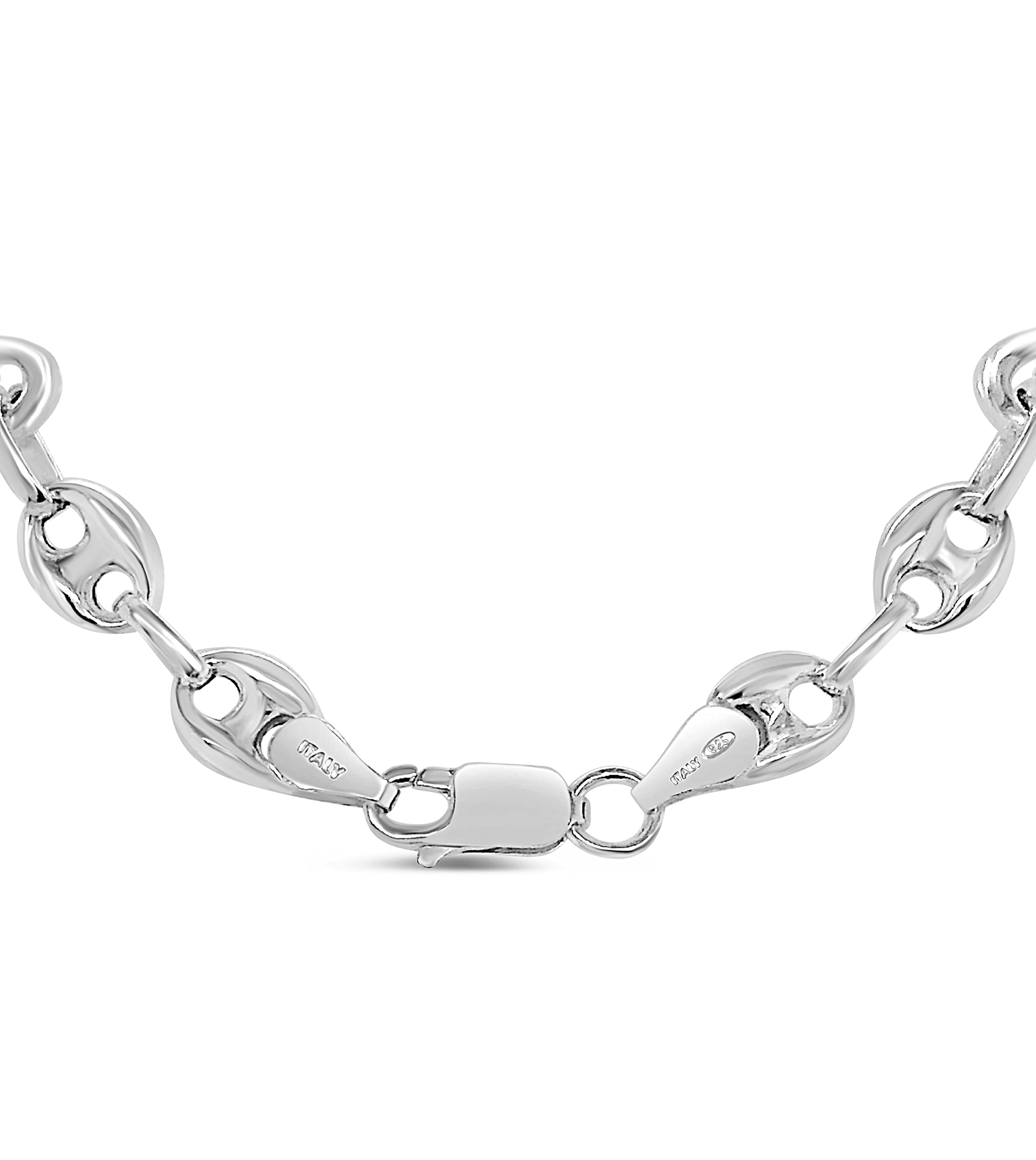 Olive & Chain 925 Sterling Silver Puffed Mariner Link Chain Bracelet, Hypoallergenic, Lobster Clasp Closure, Unisex Men’s Women’s