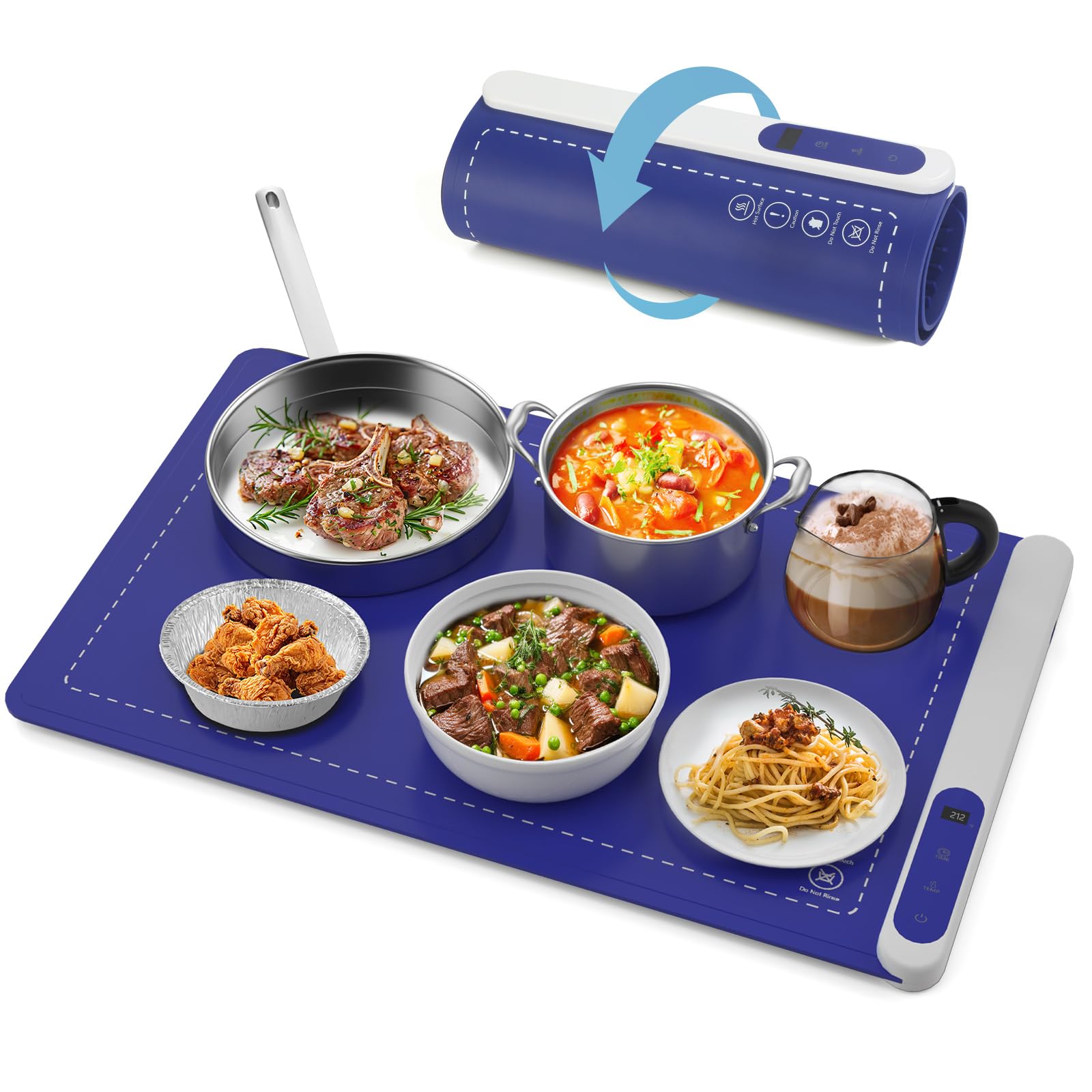 WYNESS Warming Mat for Food with 6 Temperature Settings, Warming Trays for Buffets Party with Full Surface Heating, Rollable & Portable Food Warmer with Auto Shut-Off, Blue