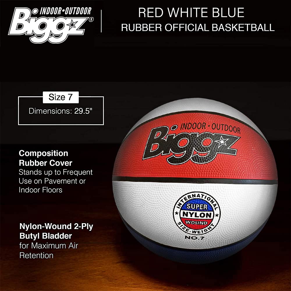 Jsport (Pack of 12) Official Size 7 Basketballs - Red/White/Blue Bulk Basketballs with Pump