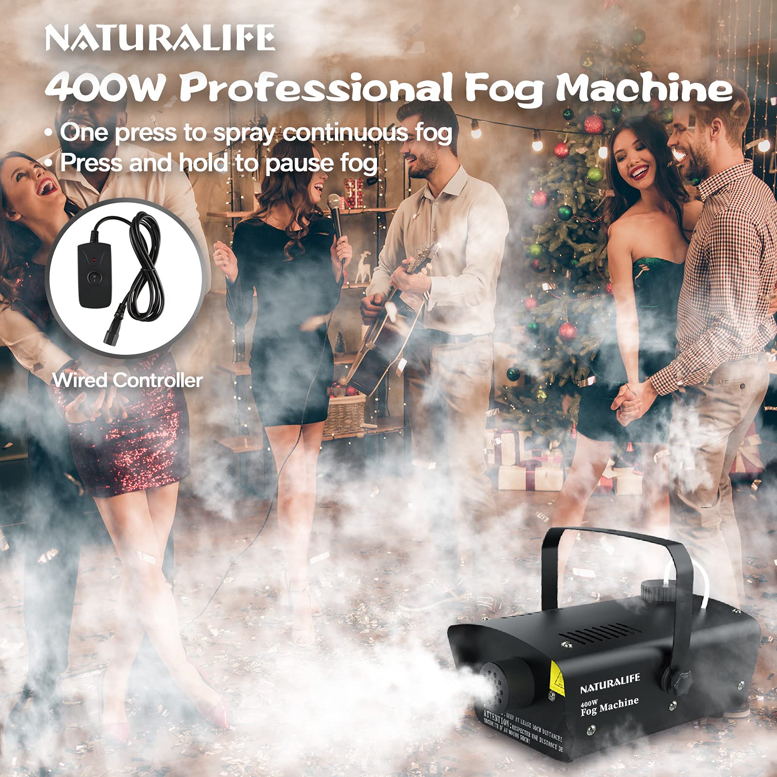Naturalife Fog Machine, Professional Smoke Maker with Wired Remote Control and Fuse Protection, Great Smoke Machine for Halloween, Thanksgiving & Christmas Parties, 400W-Black