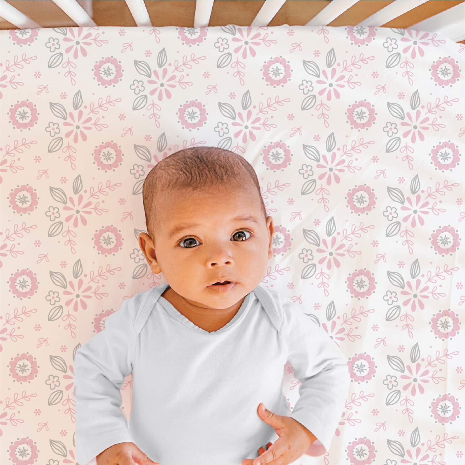 The Peanutshell Pink Woodland Floral Fitted Crib Sheet Set for Baby Girls (Floral)