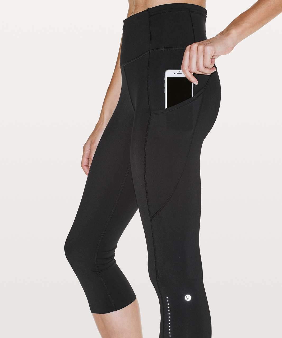 lululemon Fast and Free Hi-Rise Crop 19" (Black (Reflective), 12)