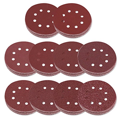 Swpeet 100 Pcs Sanding Discs Sandpaper Hook and Loop Pads for Circular Sander Grits Sanding Sheets 10 Sizes - 40/60 / 80/100/ 120/180 / 240/320 / 400/800 Grits