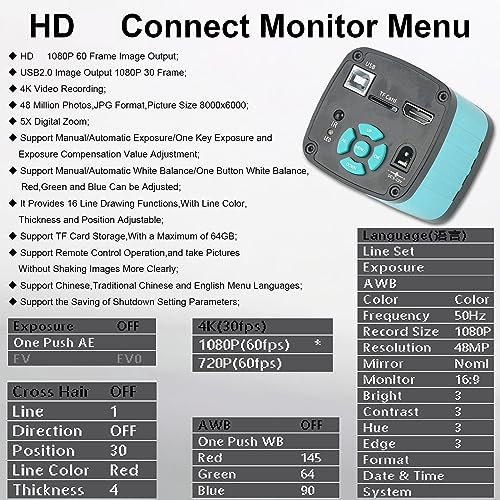 Microscope Camera, 130X 1080P Optical Power 0.1X to 2X Lightweight Microscope 100β240VAC for Home (US Plug)