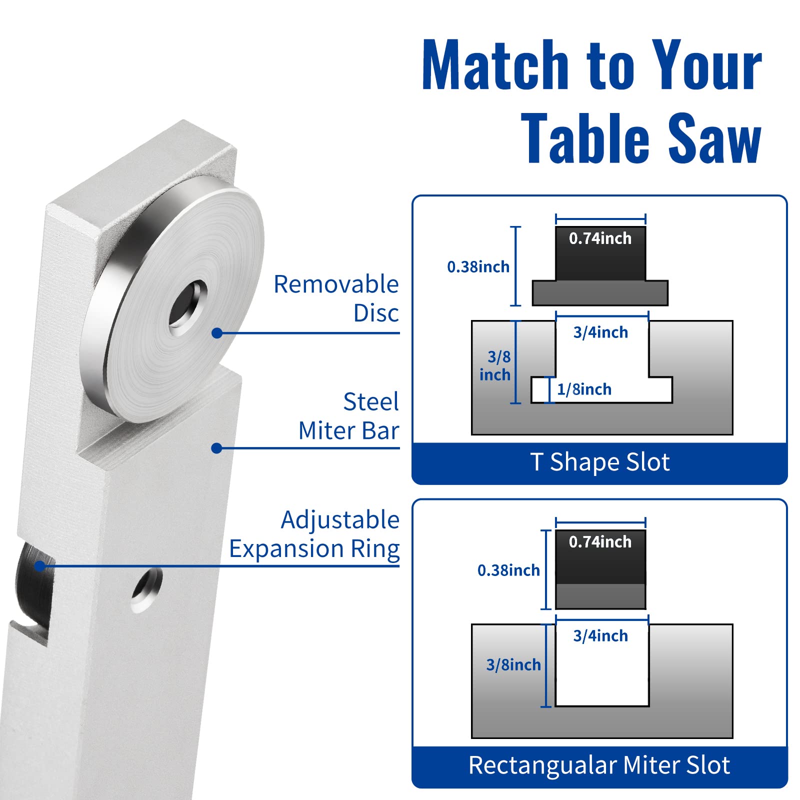 UOKRR Precision Miter Gauge for Table Saw Craftsman Telescoping 20'' to 36'' Aluminum Miter Fence Repetitive Cut Flip Stop 60° Angled Ends for Maximum Stock Support, Blue (UO036)
