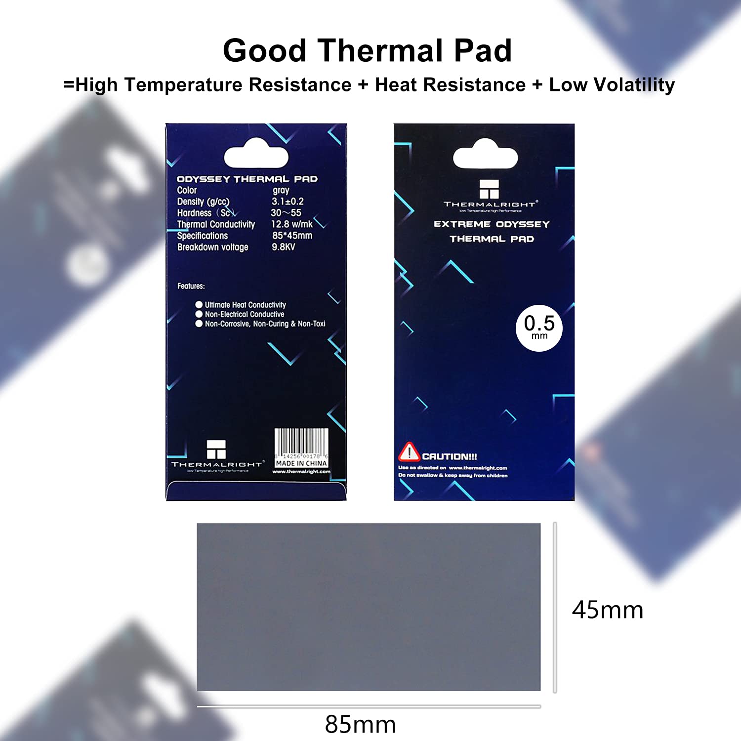 Thermalright Thermal Pad 1mm 12.8 W/mK, 85x45x1mm, Non Conductive Heat Resistance, Odyssey Silicone Thermal Pads for PC PS5 PS4 Laptop Heatsink CPU/GPU/CPU/SSD/VRAM/LED Cooler
