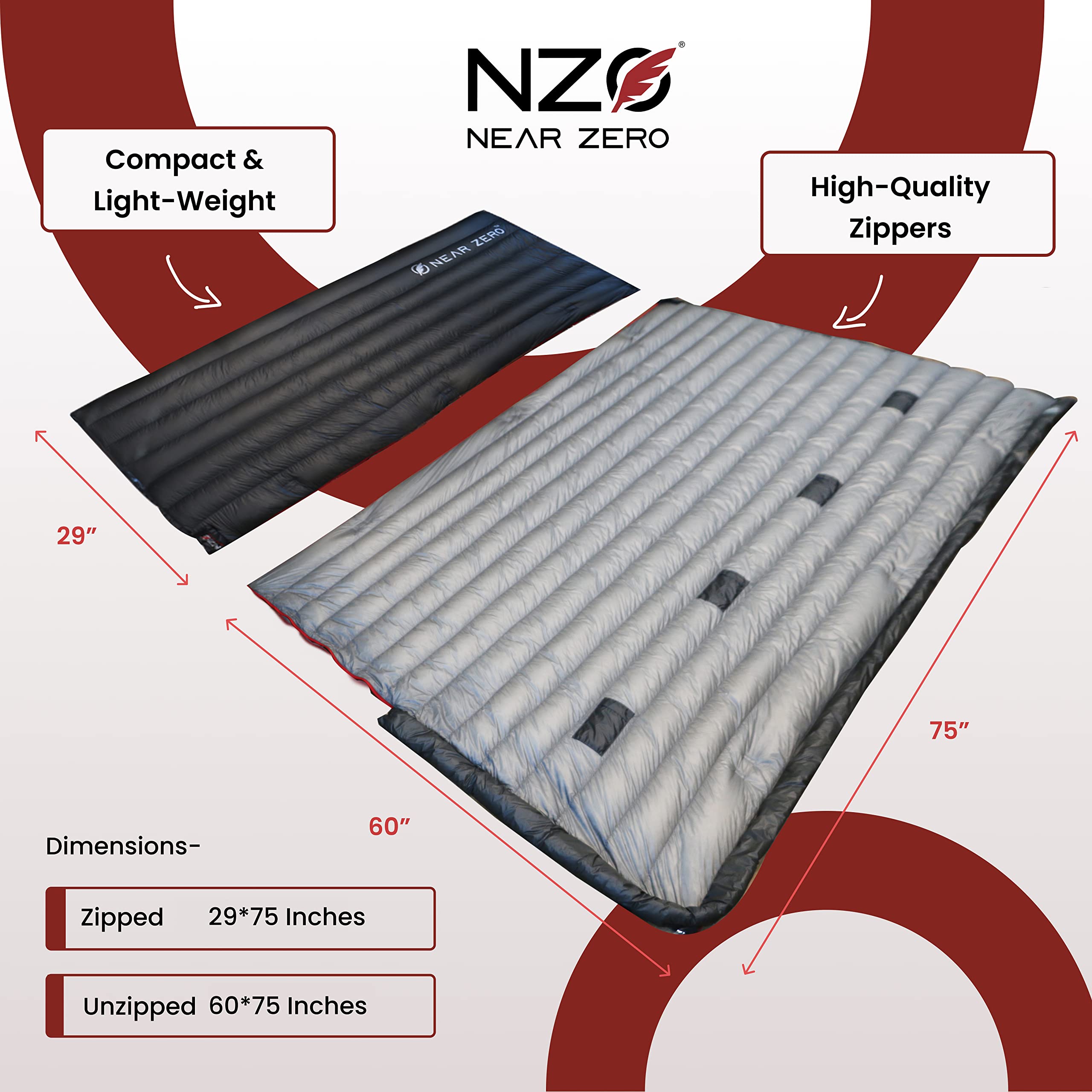 NEAR ZERO Quilt ONE Ultralight 850+ Power Down Quilt and Sleeping Bag for Camping | Zip Together to fit 2 Adults | | Unisex Ultra Compact Camping Equipment for All Seasons with Compression Sack