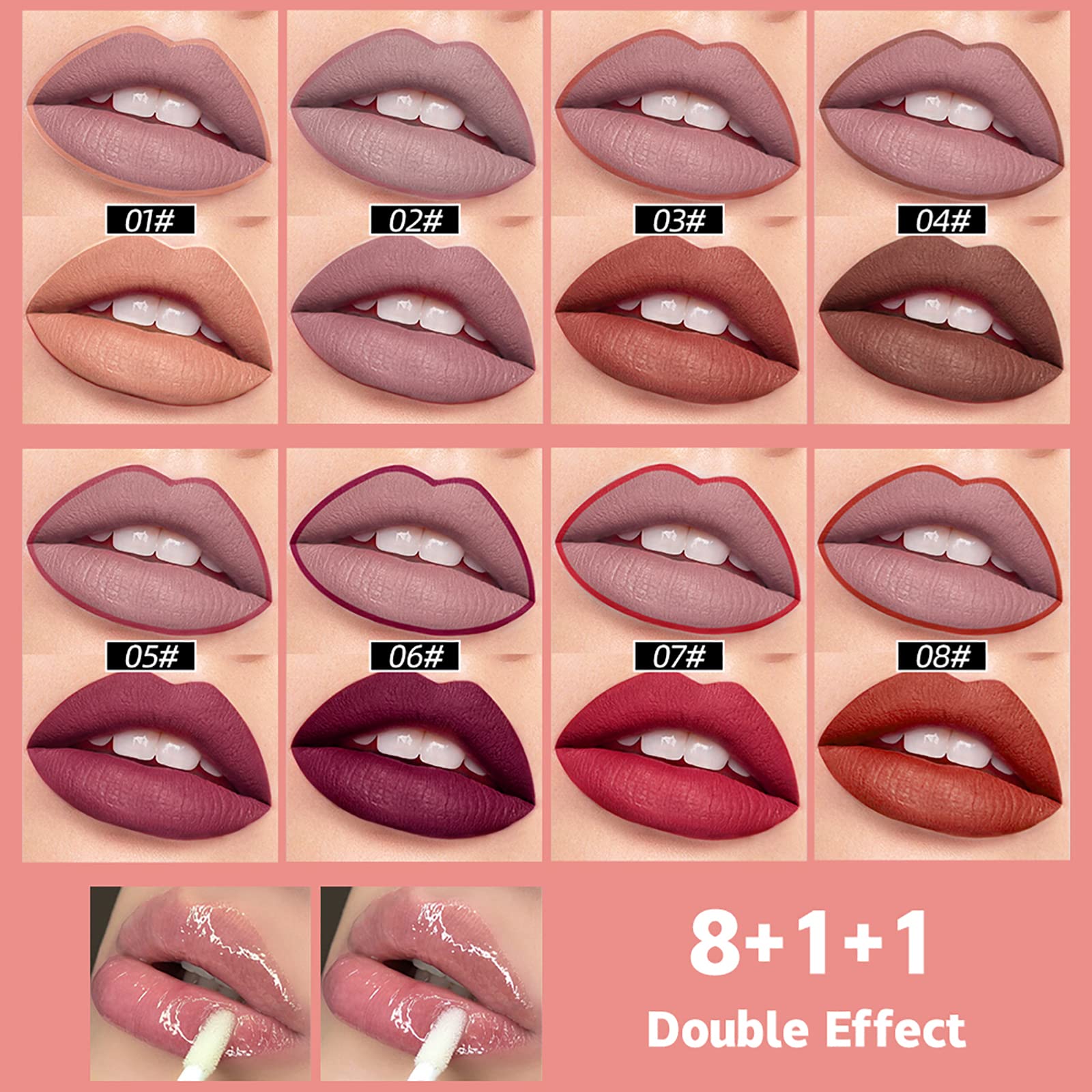 Skynest 8Pcs Matte Lipstick and Lip Liner Pens + 2Pcs Lip Oil Set, One Step Lips Makeup Kits Waterproof High Pigmented Lip Gloss Make up Gift Set