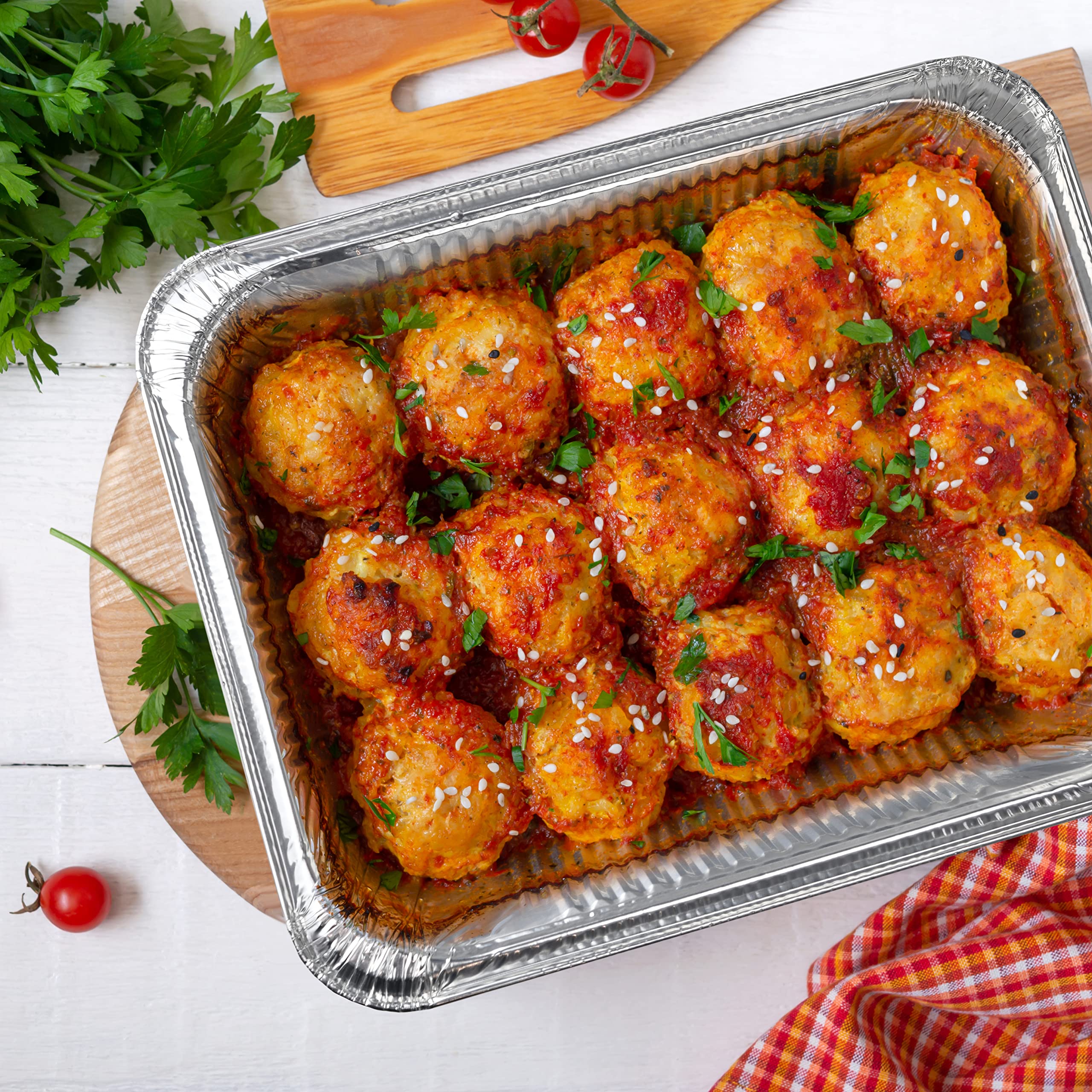 NYHI 9x13” Aluminum Foil Pans (30 Pack) | Durable Disposable Grill Drip Grease Tray | Half-Size Deep Steam Pan and Oven Buffet Trays | Food Containers for Catering, Baking, and Roasting