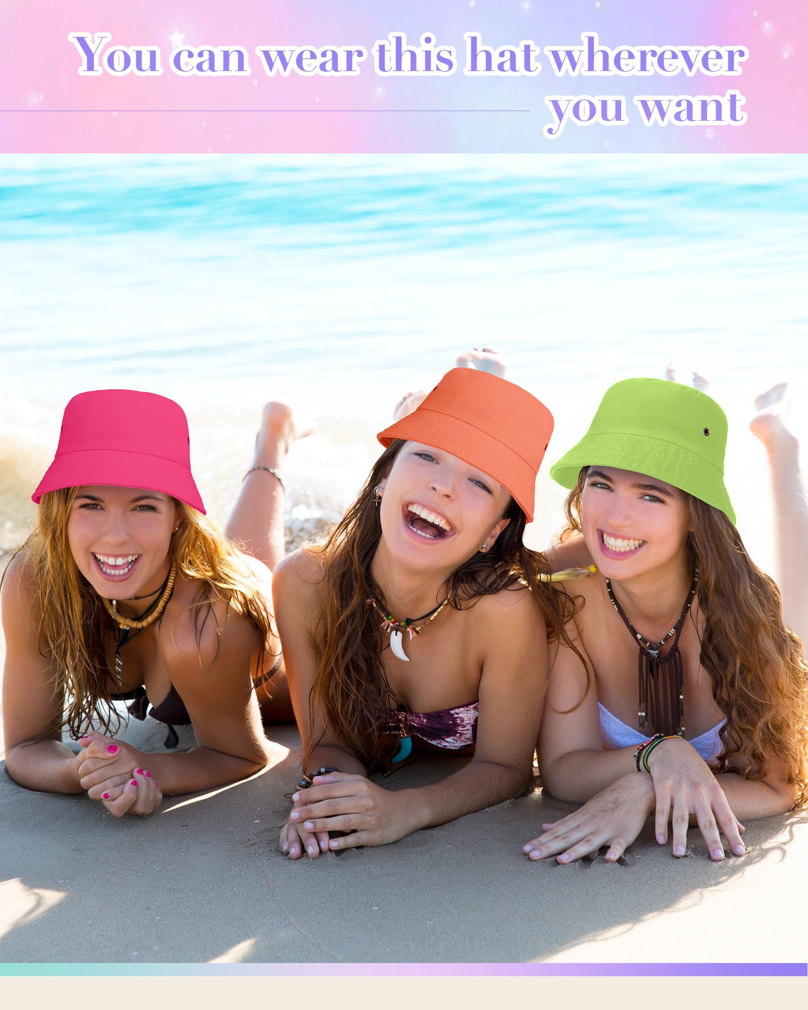 ramede 18 Pcs Bucket Hat Bulk Solid Color Hats Unisex Summer Beach Fishmen Cotton Packable Outdoor Bucket Cap for Women Men(Vivid Colors)