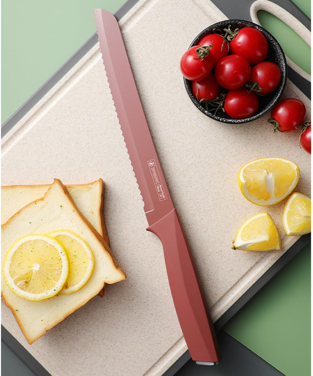 Knife Set, 6 Pcs Color-Coded Kitchen Knife Set, 5 Color Anti-Rust Coating Stainless Steel Kitchen Knife Set with Block, Super Sharp Kitchen Knives with Acrylic Stand, Professional Chef Knife Set