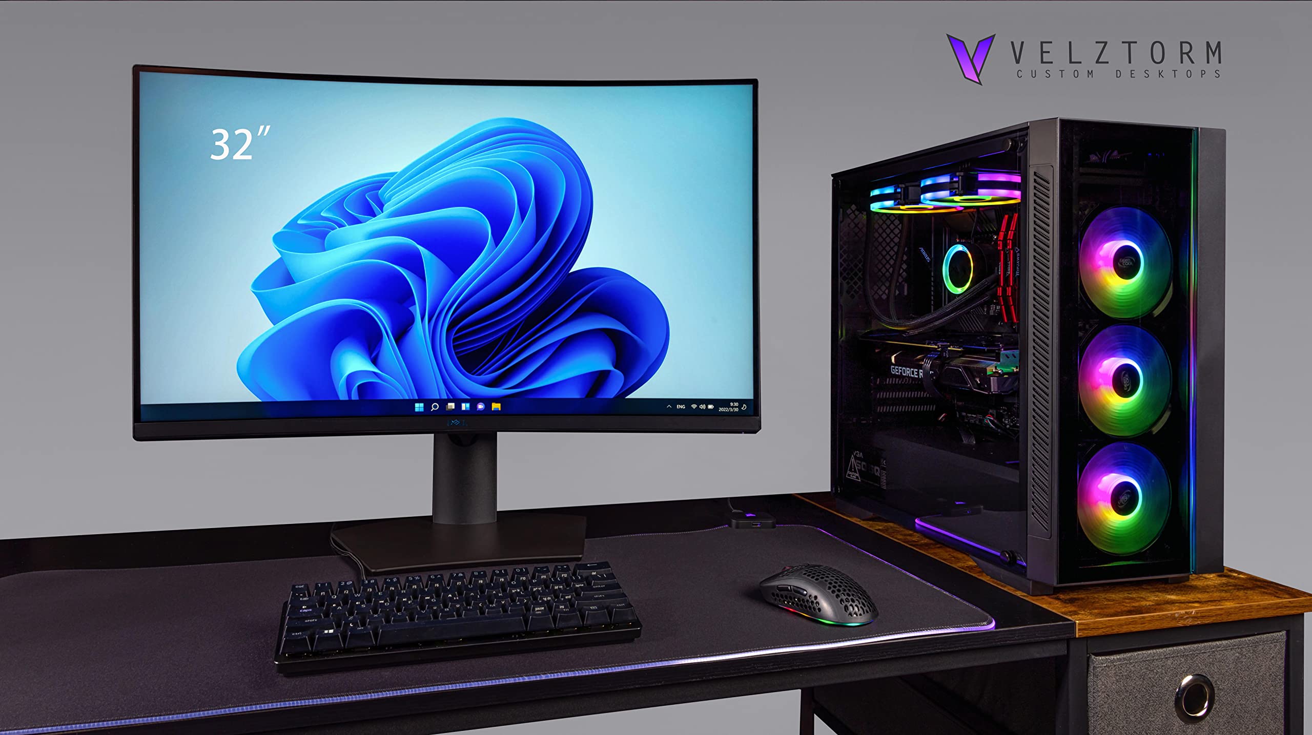 Velztorm Aspix Gaming Custom Desktop (Intel i9-12900K 16-Core, GeForce RTX 3050, 128GB RAM, 2TB PCIe SSD, WiFi, USB 3.2, HDMI, Bluetooth, Display Port, Win 10 Pro)
