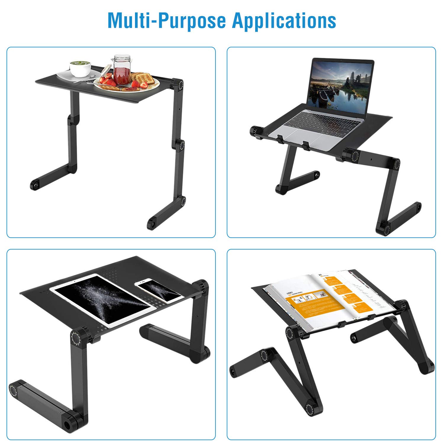 KOCASO Adjustable Laptop Stand, Aluminum Portable Laptop Table for up to 21" Laptops with Mouse Pad, Ergonomic Laptop Holder Computer Lap Desk Tray Standing for Couch TV Bed Sofa Office Students Gift