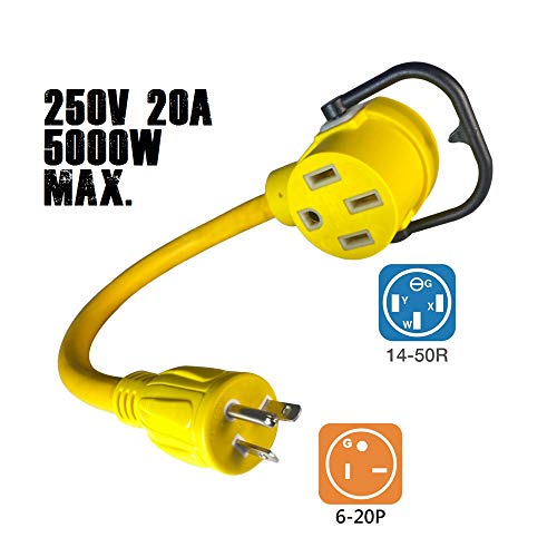 MARVINE CABLE Generator Cord Adapter 250V 20A Male 6-20P to 250V 50A Female 14-50R 1.5ft